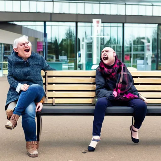 two people sitting on a bench laughing at Fort Kinnaird | Stable ...