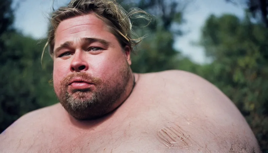 far view, extremely fat obese brad pitt with long | Stable Diffusion