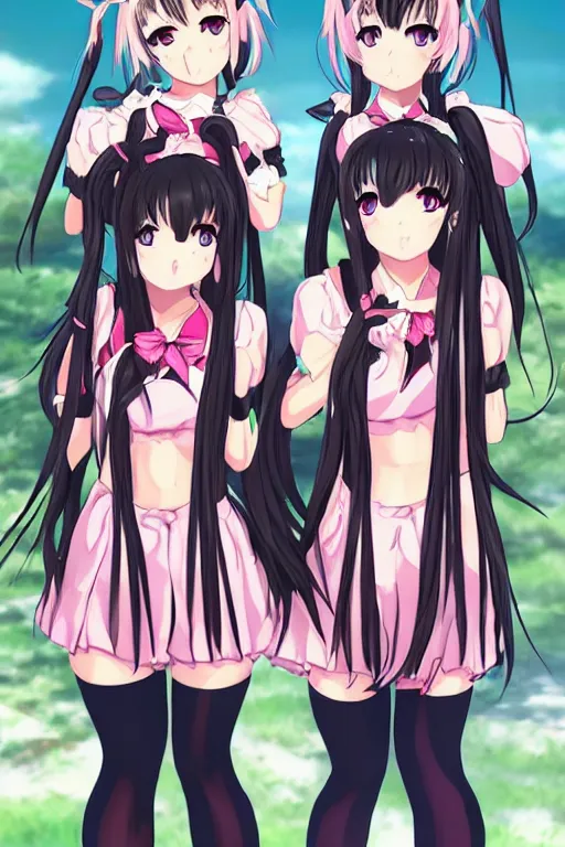 two beautiful female idols with twintails standing | Stable Diffusion ...