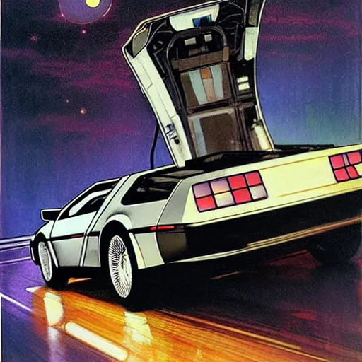 futuristic delorean time machine at night in the rain | Stable ...