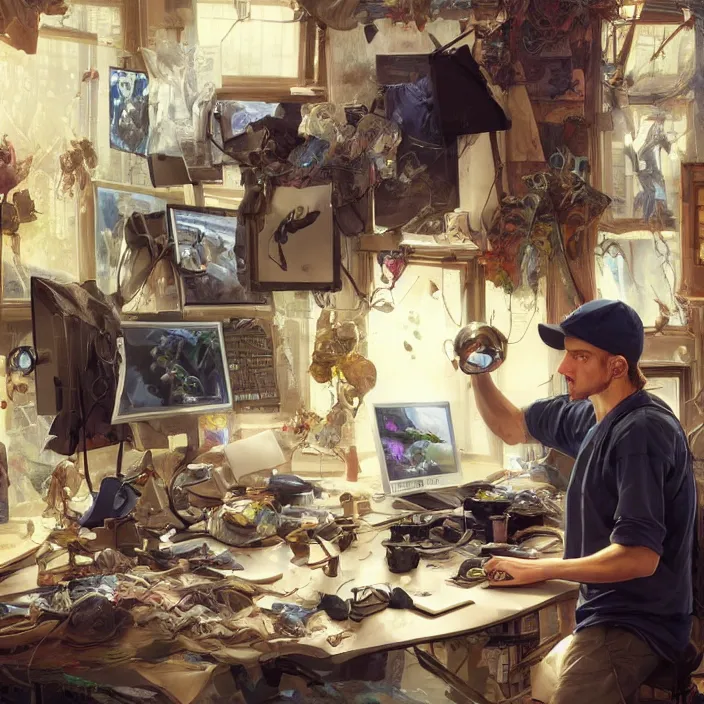 a computer graphics artist with a ballcap in a messy | Stable Diffusion ...