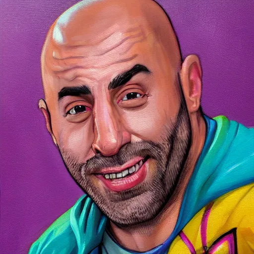 cartoony, happy Joe Rogan portrait painting of a | Stable Diffusion ...