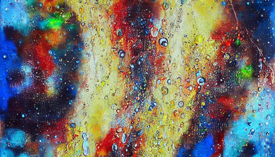 solder, painting on canvas, watedrops, water droplets, | Stable Diffusion