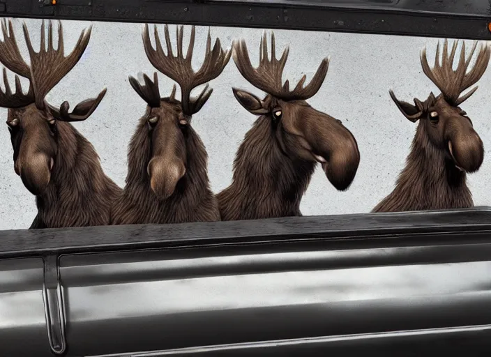 three anthropomorphic moose in the back of a pickup | Stable Diffusion ...