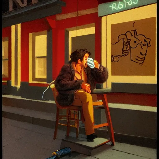 a hirsute broad man in a { denim shearling coat } sits | Stable ...