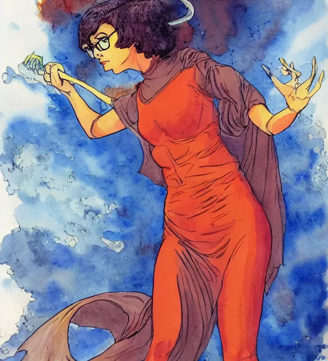 a watercolor ink painting of velma dinkley as the | Stable Diffusion ...