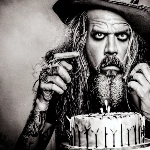 rob zombie blowing out birthday candles, portrait, | Stable Diffusion