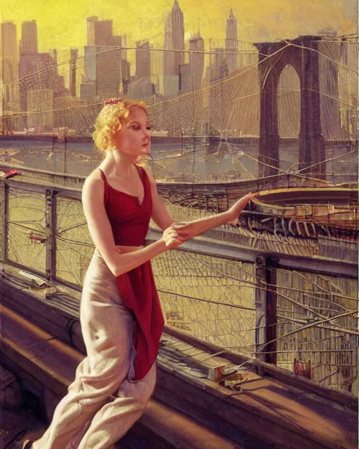 tuesday weld visits the brooklyn bridge by francine | Stable Diffusion ...
