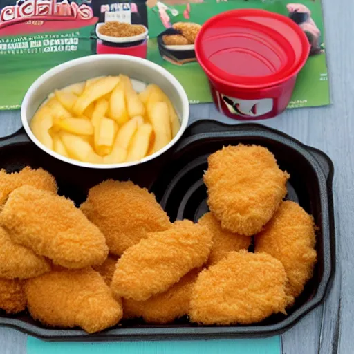 farm chicken eating McDonalds chicken nuggets | Stable Diffusion | OpenArt