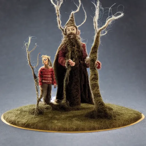 needle felt action shot of treebeard holding pippin | Stable Diffusion ...