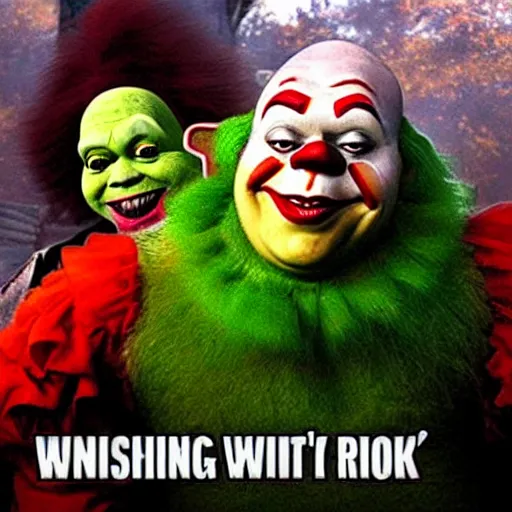 pennywise the clown riding on the back of shrek | Stable Diffusion ...