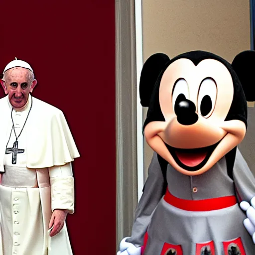 Pope Francis meeting mickey mouse, drawing | Stable Diffusion
