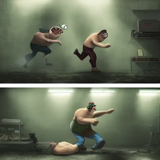 peter griffin fighting against brad pitt, in a | Stable Diffusion | OpenArt