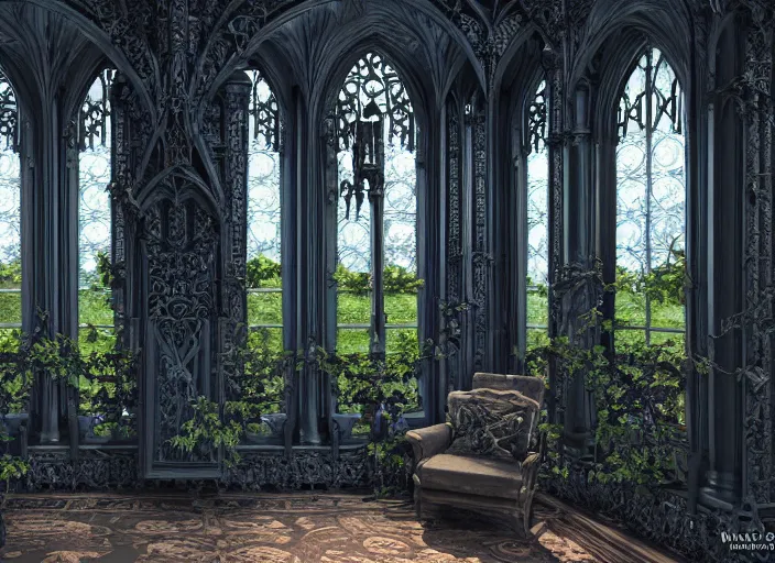 epic gothic mansion, ornate windows, growing vines | Stable Diffusion
