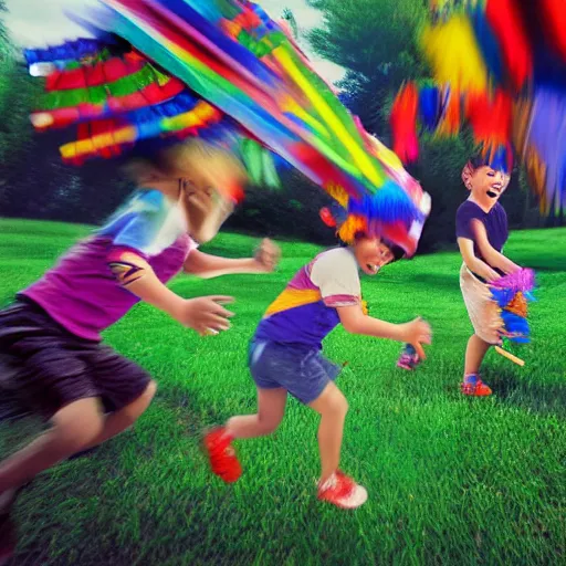pinata running from kids waving bats and sticks | Stable Diffusion ...