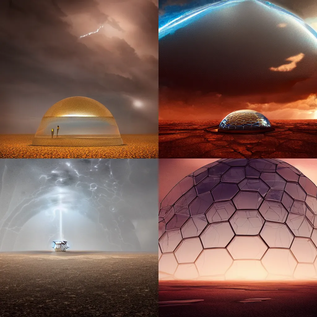 a transparent city futuristic hexagonal dome on a | Stable Diffusion | OpenArt