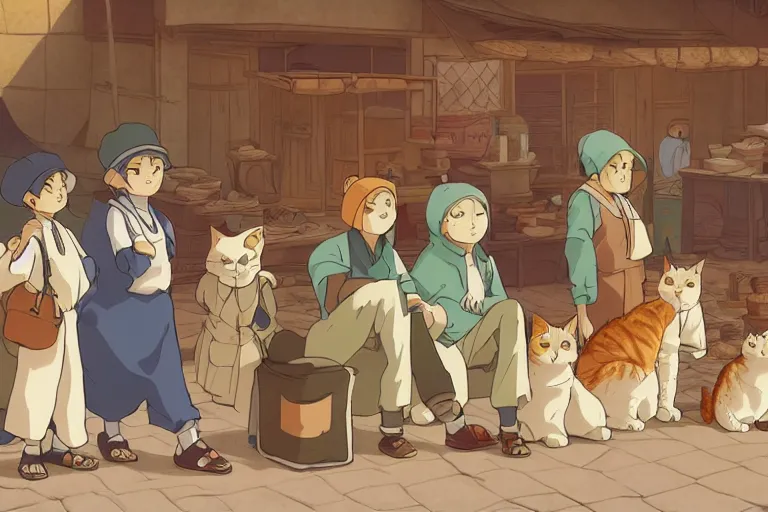 cell shaded key visual of a group of cat merchants in | Stable ...