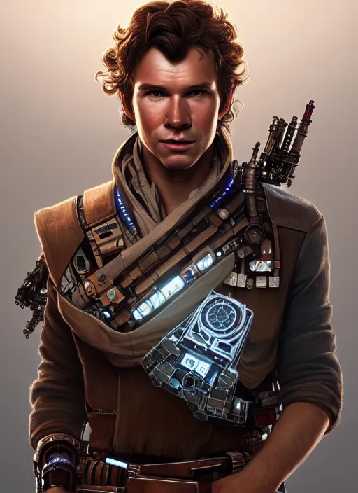 portrait of han solo, robot steampunk, floral! horizon | Stable ...