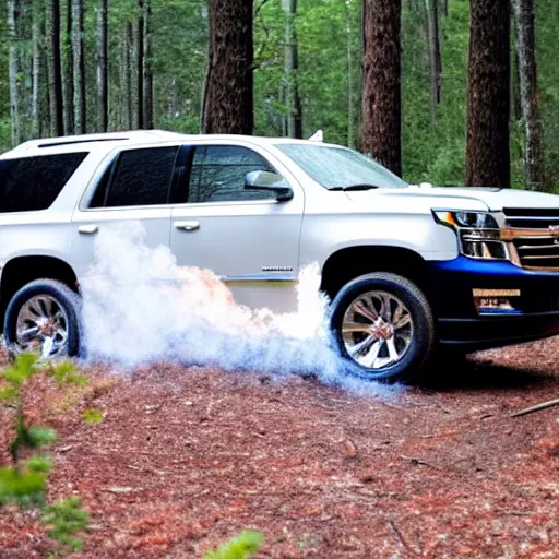 a Chevy Tahoe on fire in a forest | Stable Diffusion | OpenArt