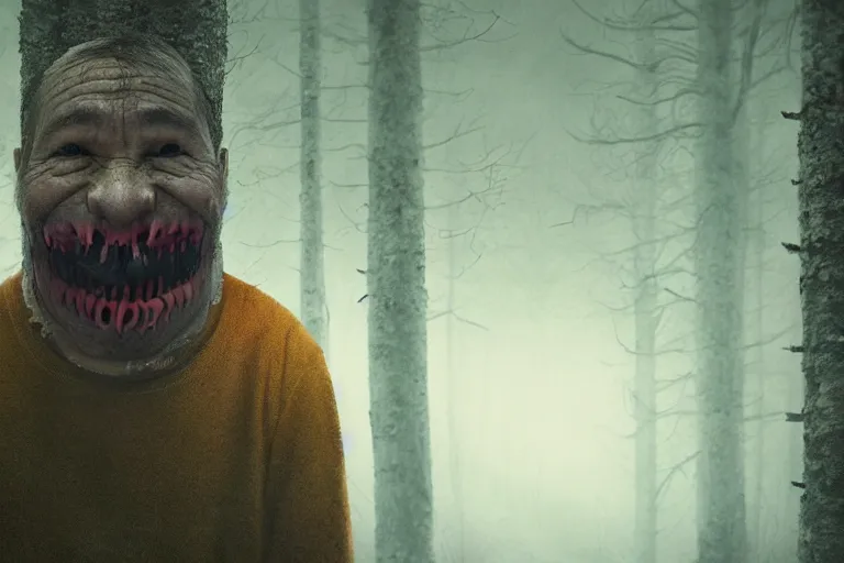 a scary man staring at you with a creepy smile showing | Stable Diffusion