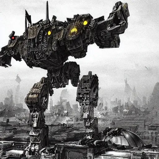 a super mech diving over a battle field, destroyed | Stable Diffusion ...