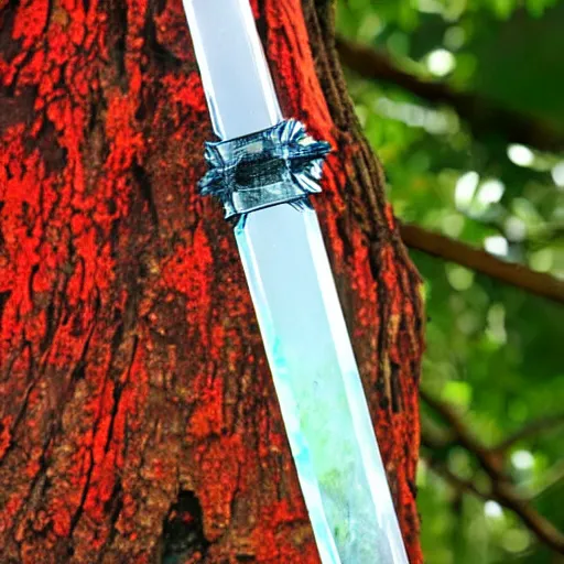 a crystal sword stuck in a red tree | Stable Diffusion | OpenArt