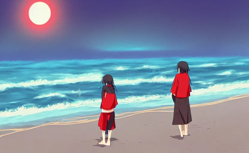Itachi Uchiha alone at the beach watching the waves, | Stable Diffusion