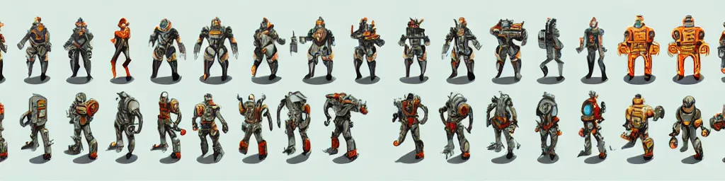 isometric game asset of fallout power armor, a few, | Stable Diffusion