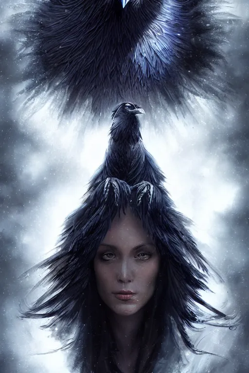 Majestic and regal portrait of a female Raven, DC | Stable Diffusion