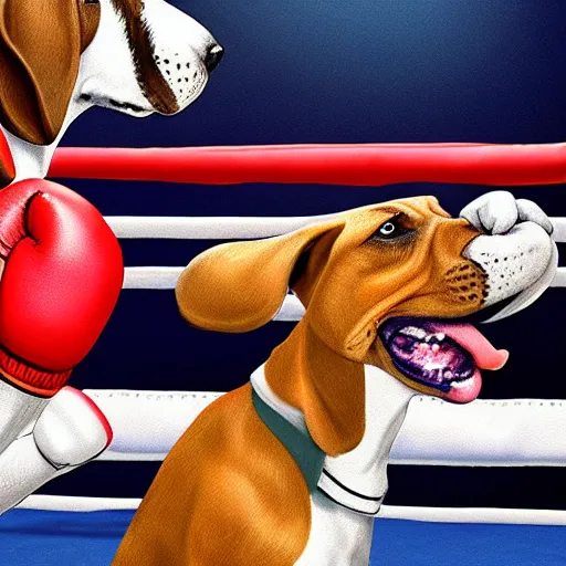 two beagle hound dogs boxing with fists, inside a | Stable Diffusion ...