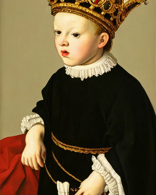 a painting of a young boy wearing a crown, a flemish | Stable Diffusion