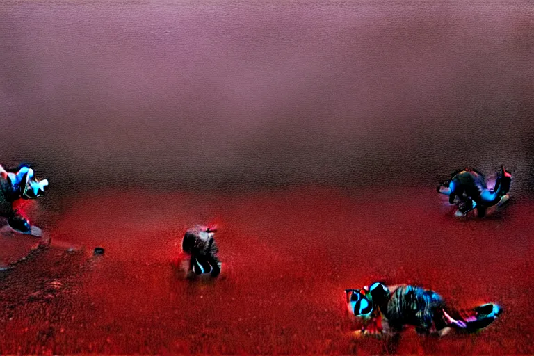 a family of rats scurrying across a drenched field in | Stable ...