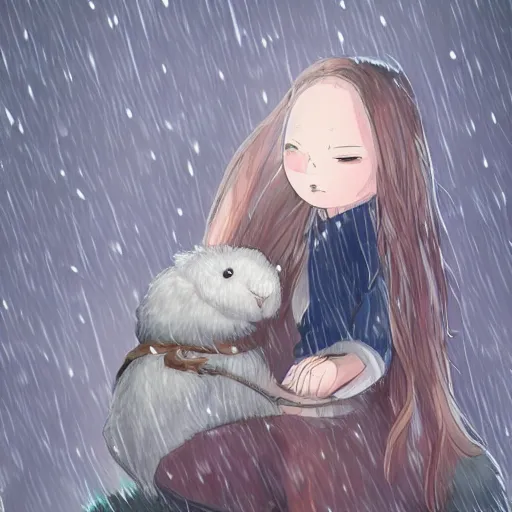 a beautiful girl riding a giant white rabbit. the girl | Stable ...