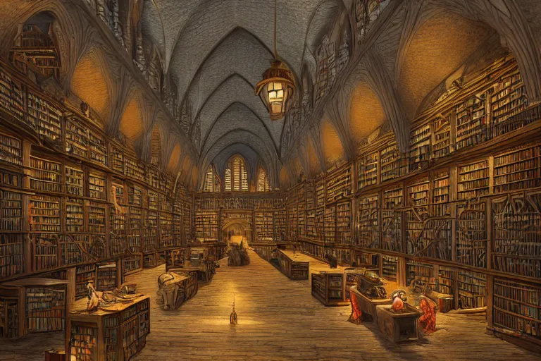 A big medieval library viewed from the inside, | Stable Diffusion | OpenArt
