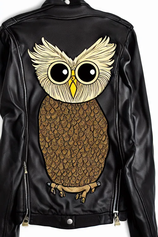 cute owl wearing black biker jacket, portrait photo, | Stable Diffusion ...