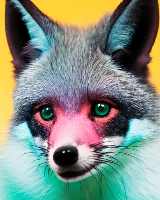 black pink green blue fox, portrait, blue background, | Stable ...