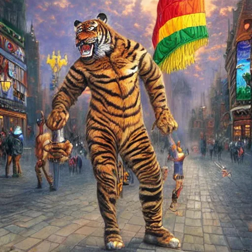 anthropomorphic Tiger man in leather clothes ,pride | Stable Diffusion
