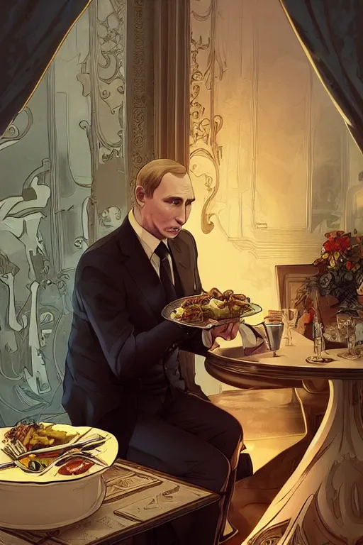 putin eating dinner, character sheet, character | Stable Diffusion ...