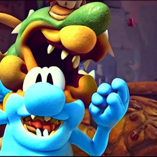 bowser eating smurfs, realistic detail, cinematic | Stable Diffusion ...