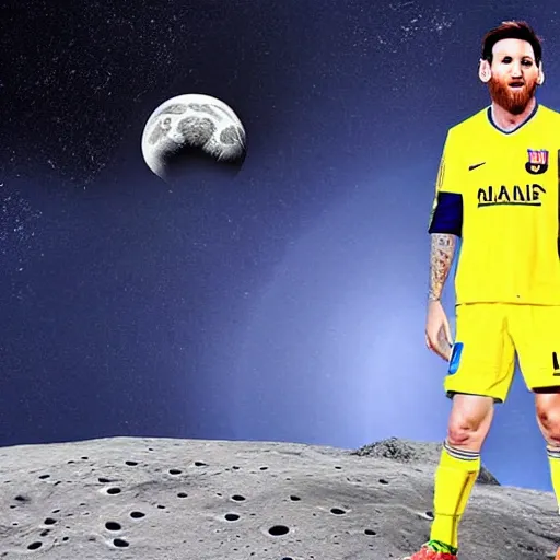 Lionel Messi on the moon | Stable Diffusion