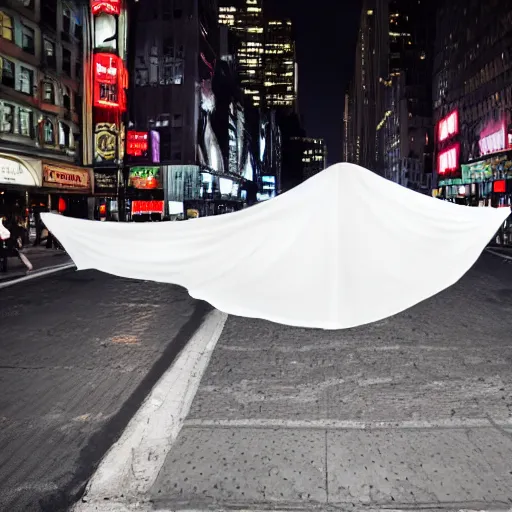 ghost under a sheet floating over NYC sidewalk at | Stable Diffusion ...