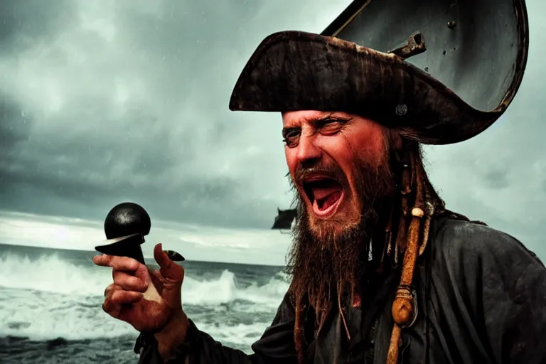 closeup old pirate yelling on an old pirate ship, | Stable Diffusion