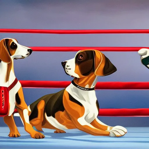 two beagle hound dogs boxing with fists, inside a | Stable Diffusion ...