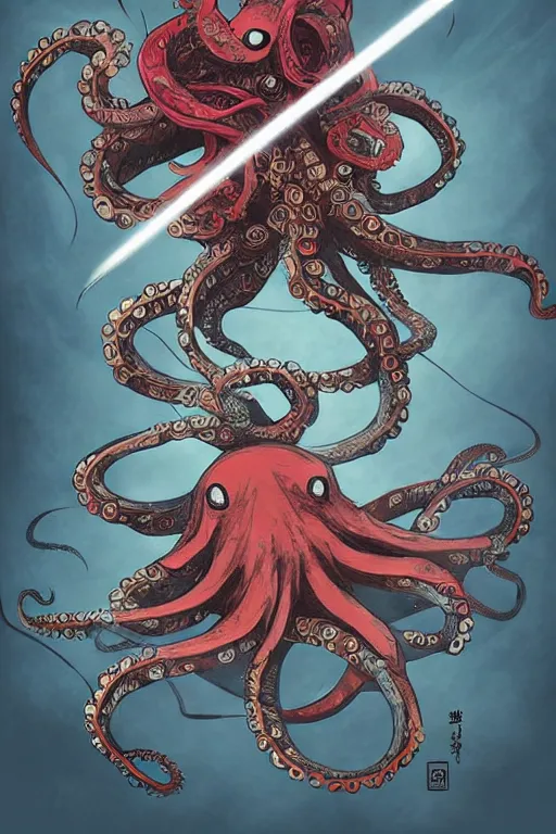 key anime visuals of an octopus ninja, fighting with a | Stable ...
