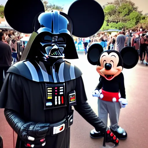 Mickey Mouse as Darth Vader terrorizing people at | Stable Diffusion ...