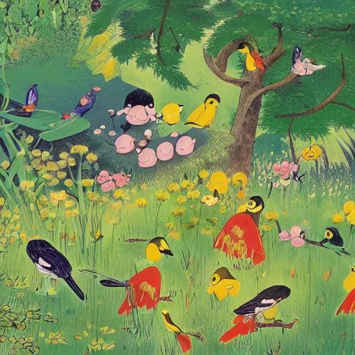 ”sunny summer day in lush forest with birds and bees, | Stable ...
