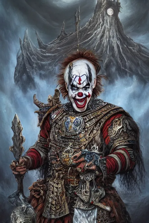 full body concept art of It Clown wearing viking armor | Stable ...