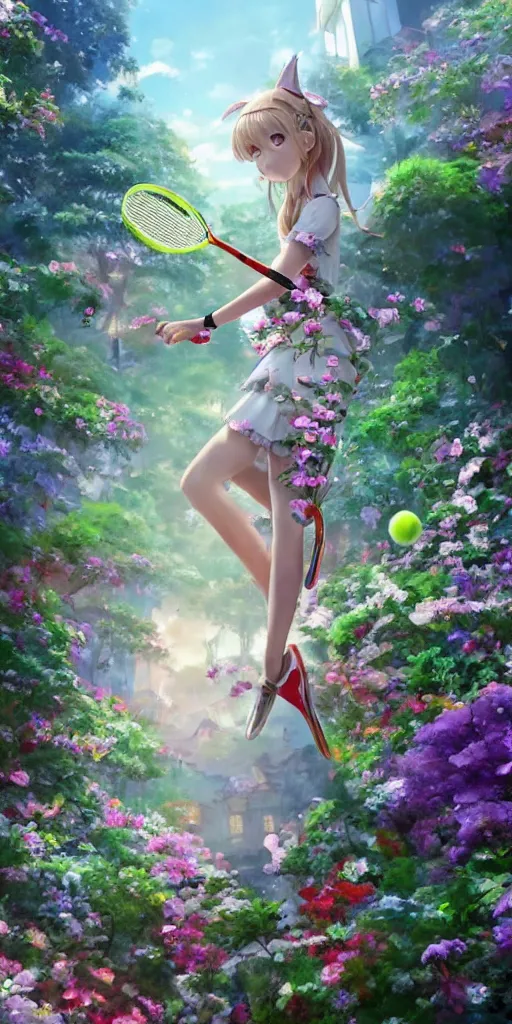 ONE elf playing tennis on a tennis court made of | Stable Diffusion ...