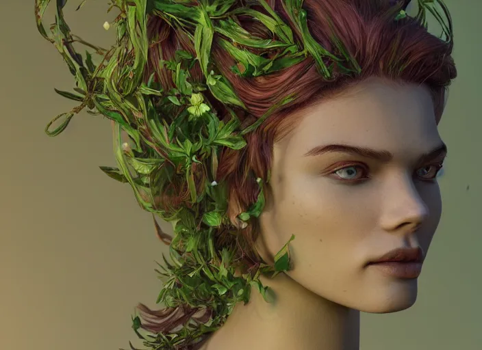 Green skin Fantasy androgynous humanoid with flowers | Stable Diffusion ...