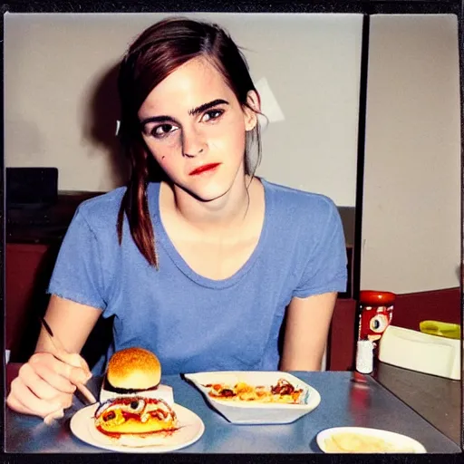 A Polaroid image of Emma Watson eating a burguer | Stable Diffusion ...